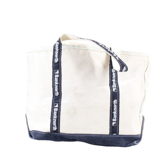 L.L. Bean | Bags | Ll Bean Boat Tote Cream Navy Trim Canvas Monogram ...